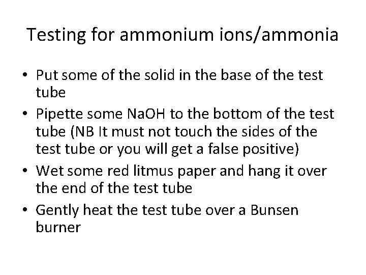 Chemical Analysis Lesson Aims To be able to