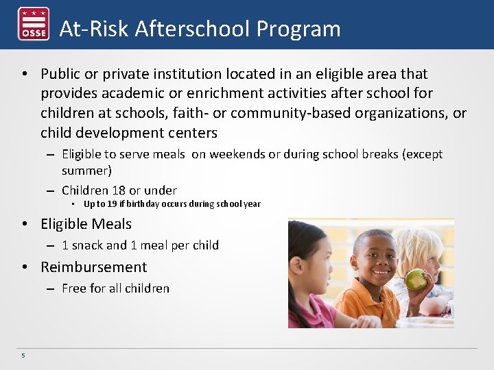 Program Types in the CACFP 1 CACFP Program