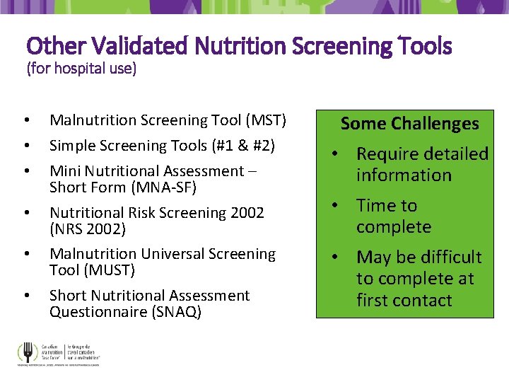 Identifying Malnourished Patients Focus on the Canadian Nutrition