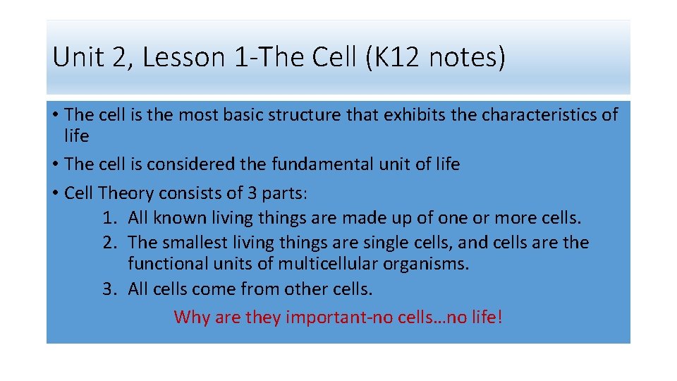 Unit 2 Lesson 1 The Cell K 12