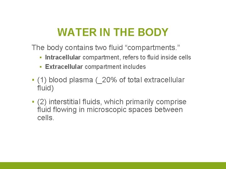 WATER IN THE BODY WATER IN THE BODY