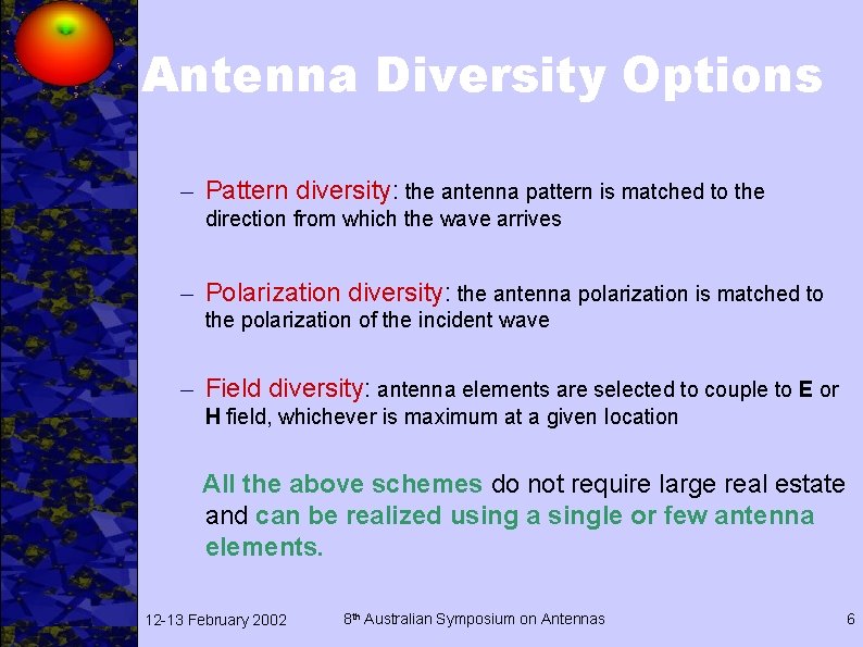 Investigations into fixedpattern and adaptive antennas for use
