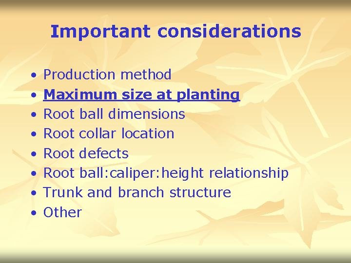 Selecting Quality Trees from the Nursery By Edward