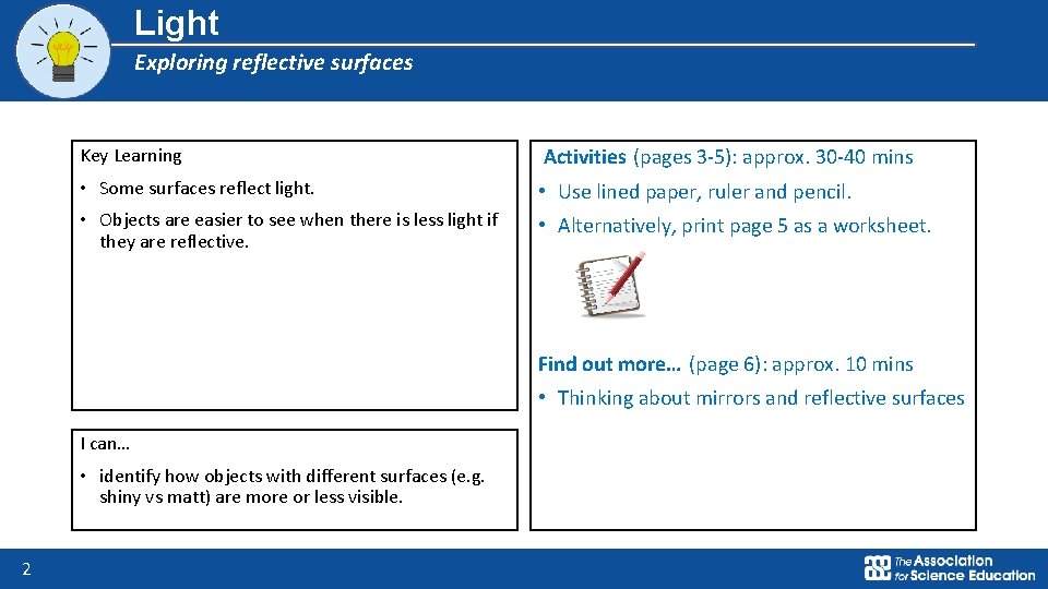 Light Exploring reflective surfaces Year 3 Key Stage