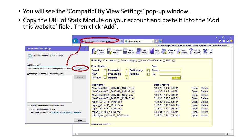 Enabling Compatibility Mode in IE For Statistics Module