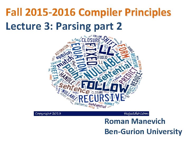 Fall 2015 2016 Compiler Principles Lecture 3 Parsing