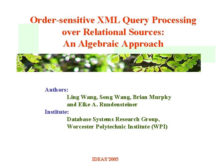 Ordersensitive XML Query Processing over Relational Sources An
