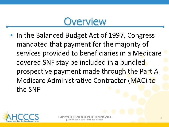 Consolidated Billing Overview In the Balanced Budget Act