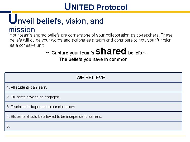 English Extraordinaires UNITED Protocol Steps for CoTeaching Success