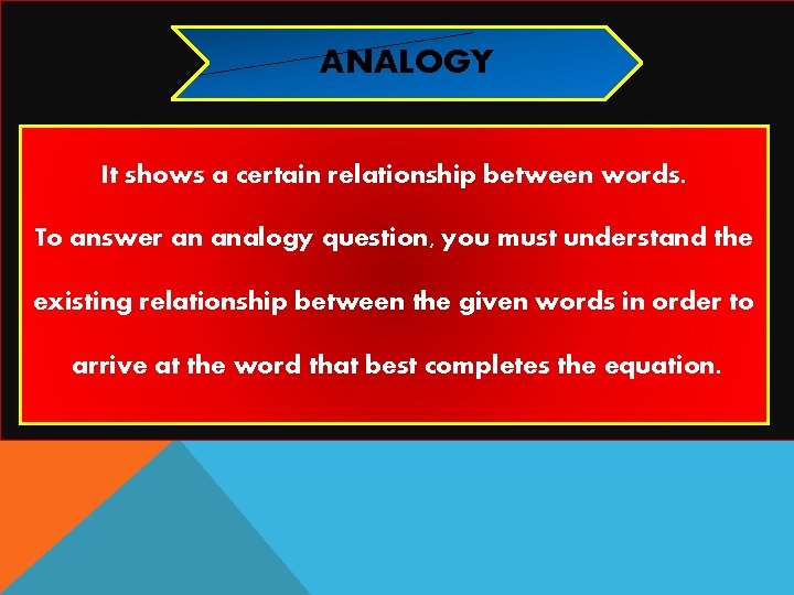 ANALOGY It shows a certain relationship between words