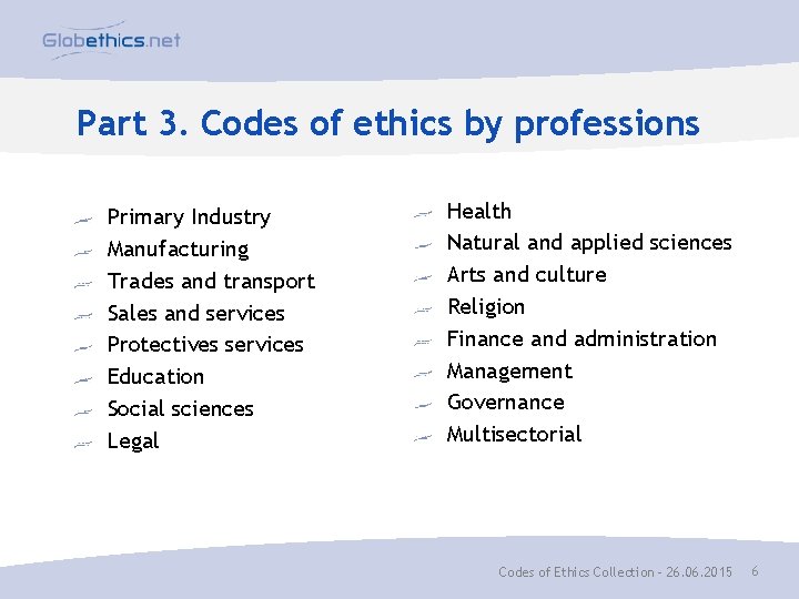 Official Announcement Codes of Ethics Collection Global Ethics