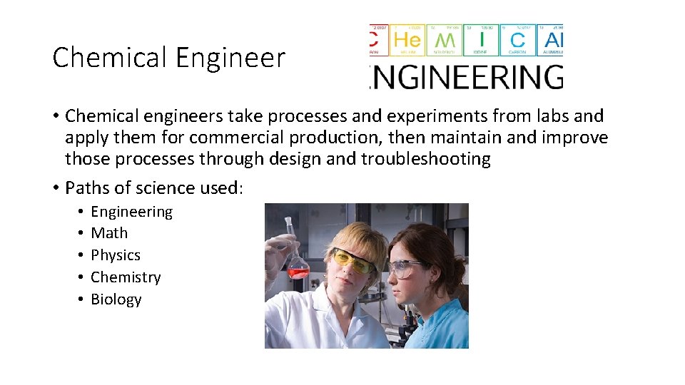 Chemistry Occupation Project Project Objectives For this project