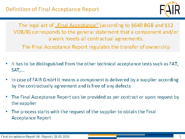 Final Acceptance Report FAR Process Mandy Raponi PMO