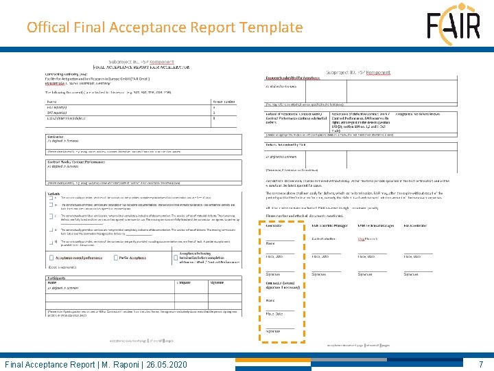 Final Acceptance Report FAR Process Mandy Raponi PMO