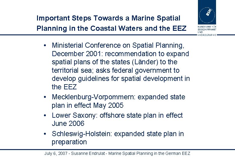 Marine Spatial Planning in the German EEZ Plan