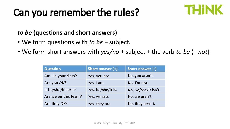 to be negative singular and plural questions and