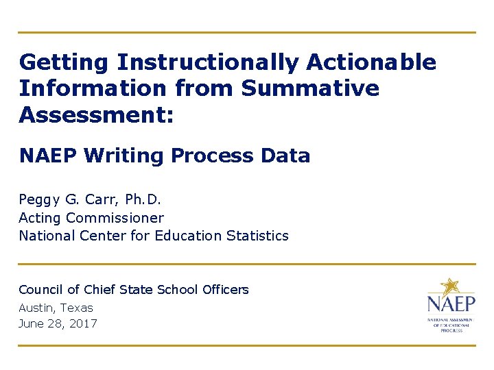 Getting Instructionally Actionable Information from Summative Assessment NAEP