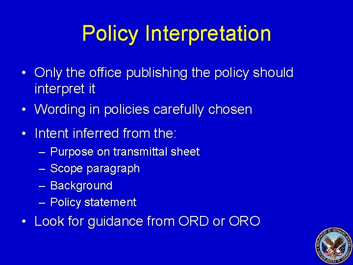 Research Policy ORD ORO Working Together Brenda Cuccherini