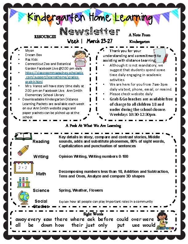 Kindergarten Home Learning RESOURCES Newsletter Week 1 March