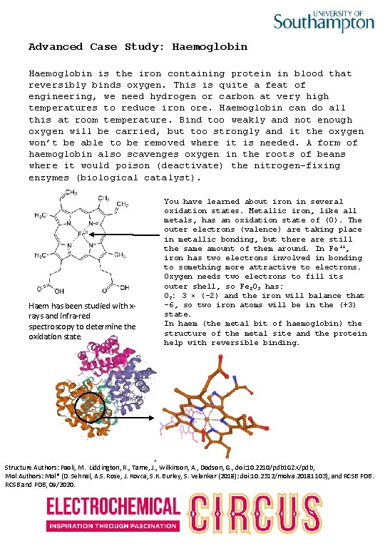 Advanced Case Study Haemoglobin is the iron containing