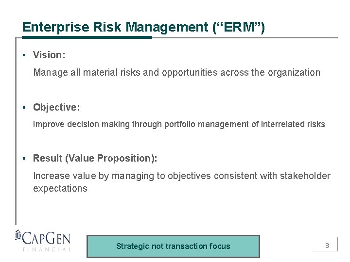 Enterprise Risk Management ERM Integrating Strategy Capital and