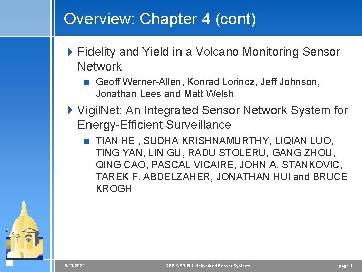Overview Chapter 4 cont 4 Fidelity and Yield