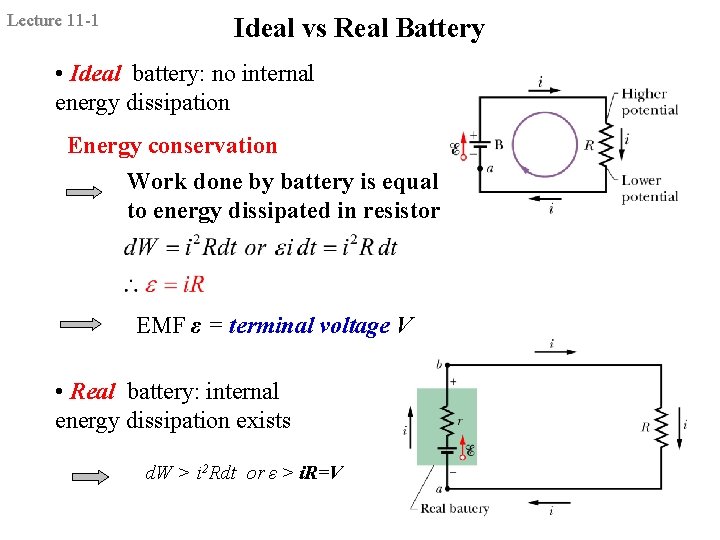 Lecture 11 1 Ideal vs Real Battery Ideal