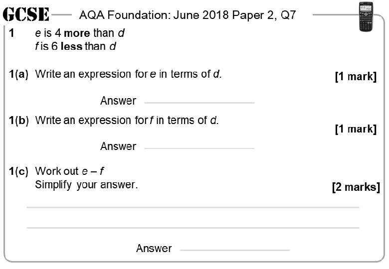 Linear Expressions Forming Foundation GCSE Questions AQA These
