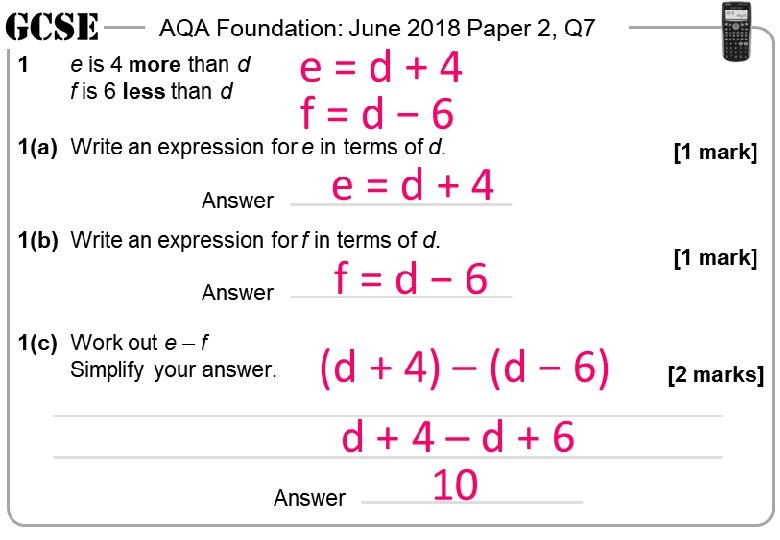 Linear Expressions Forming Foundation GCSE Questions AQA These