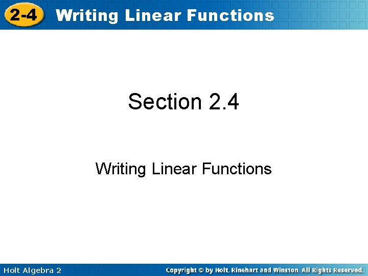 2 4 Writing Linear Functions Section 2 4