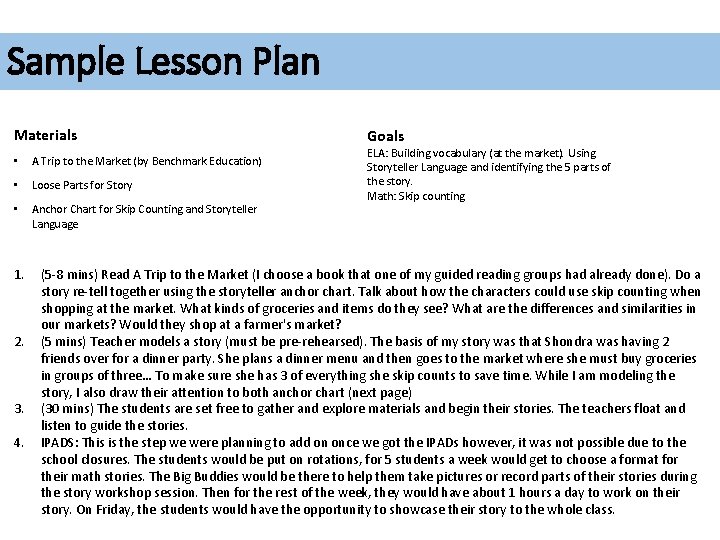 Sample Lesson Plan Materials A Trip to the