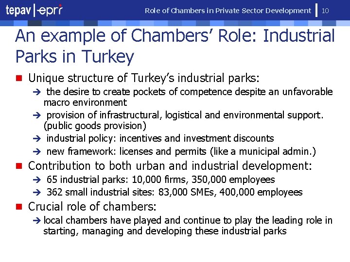 Role of Chambers in Private Sector Development Role