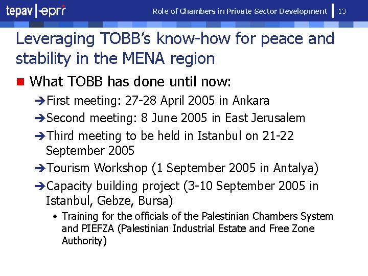 Role of Chambers in Private Sector Development Role