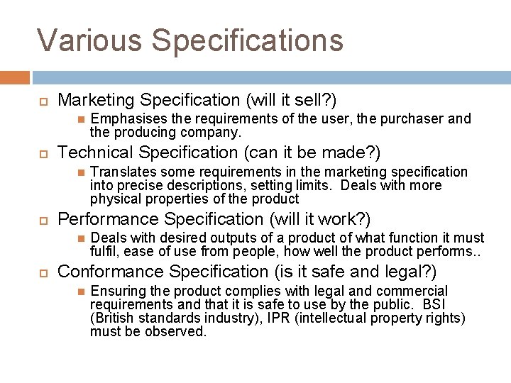 DESIGN SPECIFICATIONS Higher product Design revision Specifications These