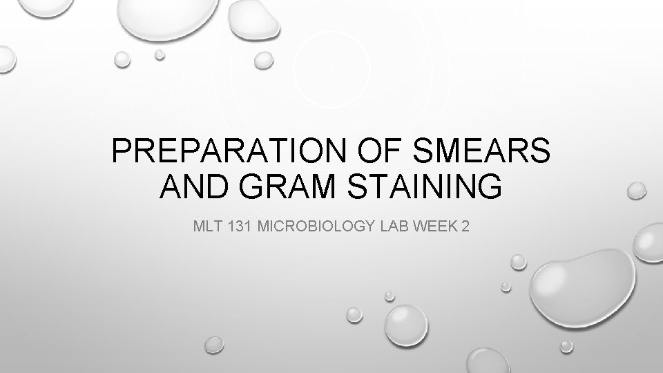 PREPARATION OF SMEARS AND GRAM STAINING MLT 131