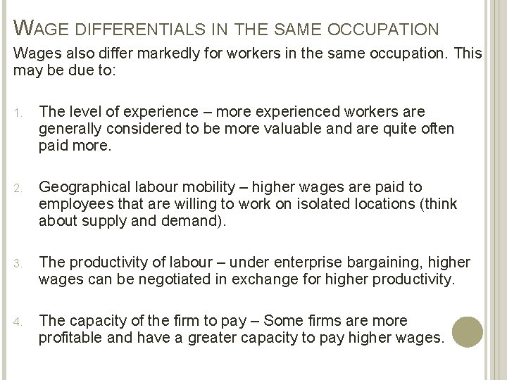DIFFERENCES IN WAGE OUTCOMES 4 WAGE DIFFERENTIALS BETWEEN