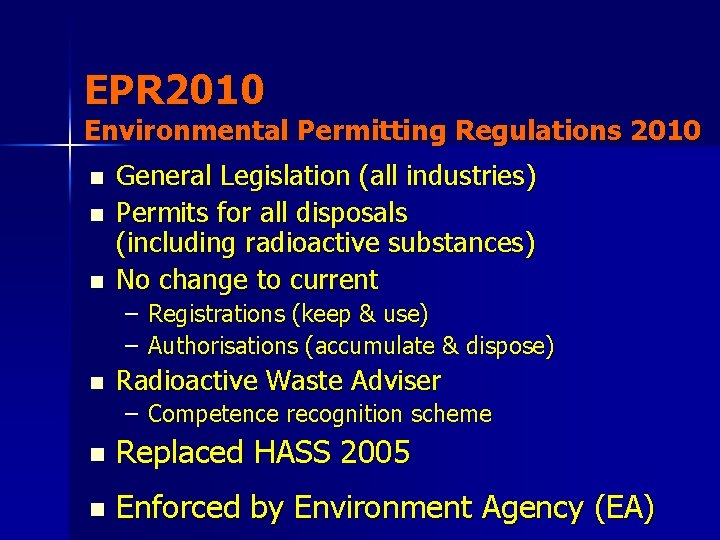 Radiation Protection Legislation Brief Introduction Relevant Legislation I