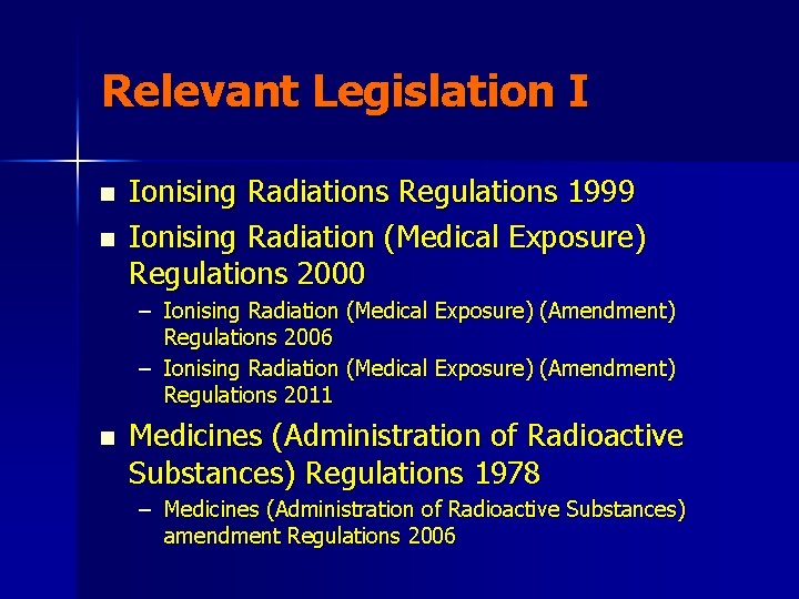 Radiation Protection Legislation Brief Introduction Relevant Legislation I