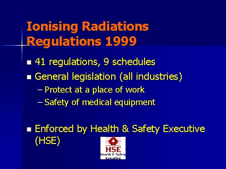 Radiation Protection Legislation Brief Introduction Relevant Legislation I