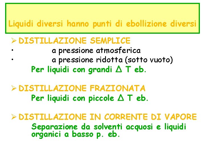 DISTILLAZIONE Metodo di separazione e purificazione per le