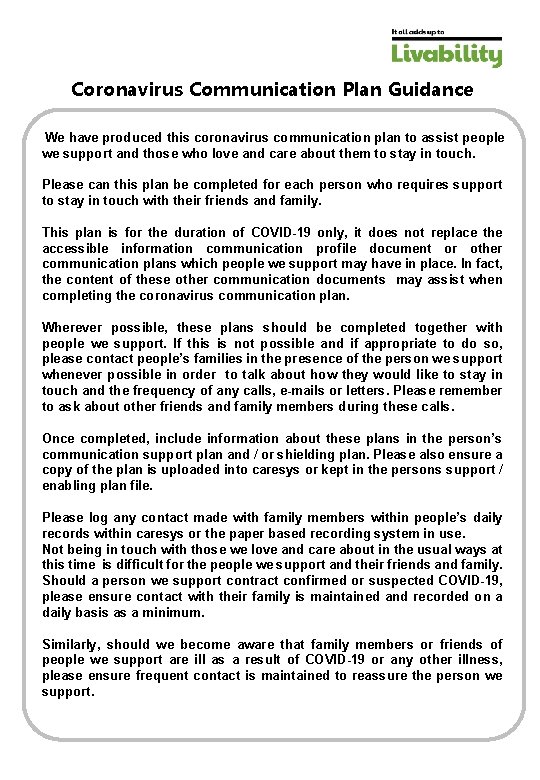 Coronavirus Communication Plan Guidance We have produced this