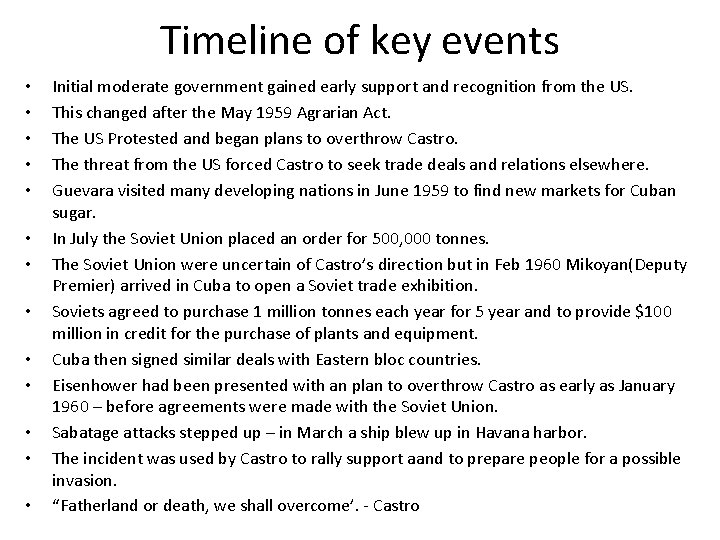 Timeline of key events Initial moderate government gained