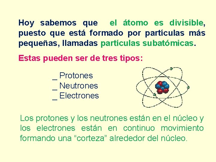 PARTCULAS SUBATMICAS OBJETIVO Conocer la ubicacin de las