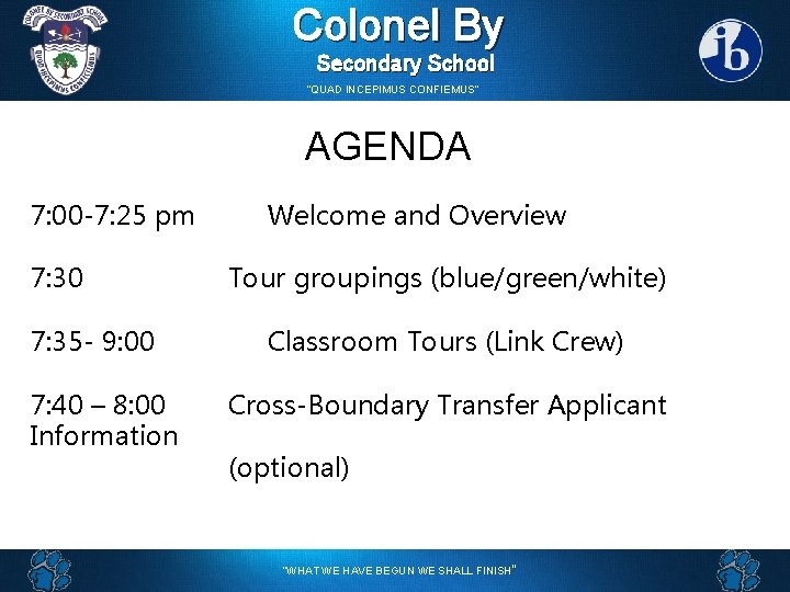 Colonel By Secondary School Grade 8 Parent Information