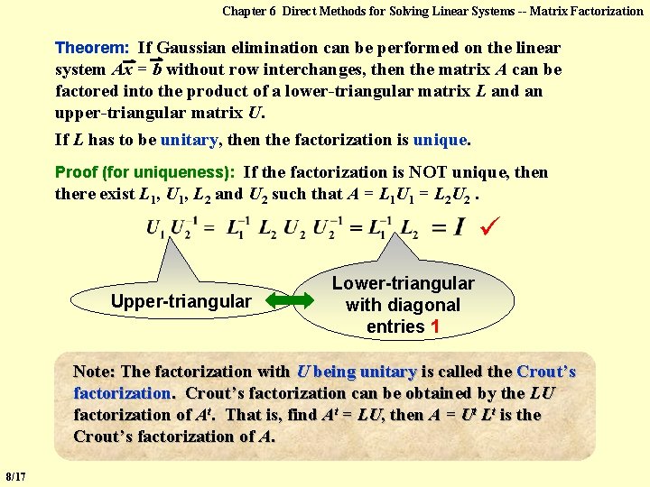 Chapter 6 Direct Methods for Solving Linear Systems