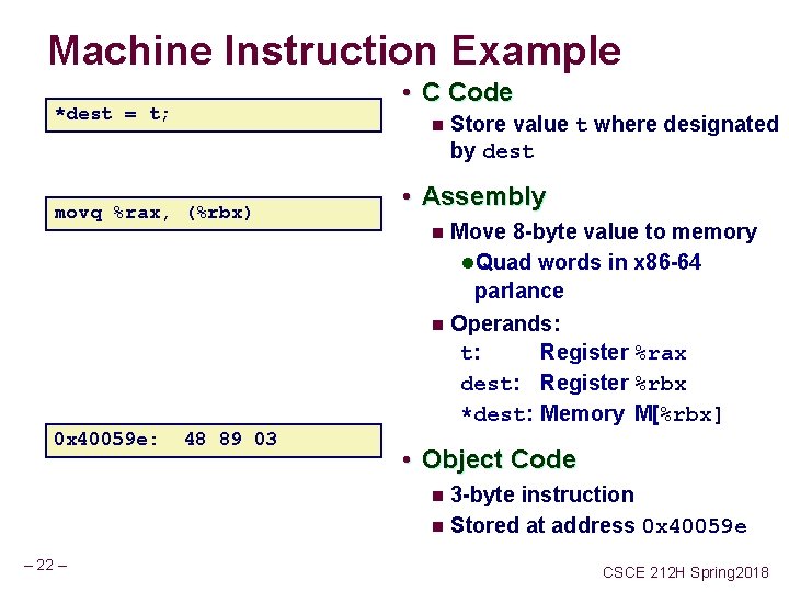 CSCE 212 Computer Architecture Lecture 5 Machine Programming
