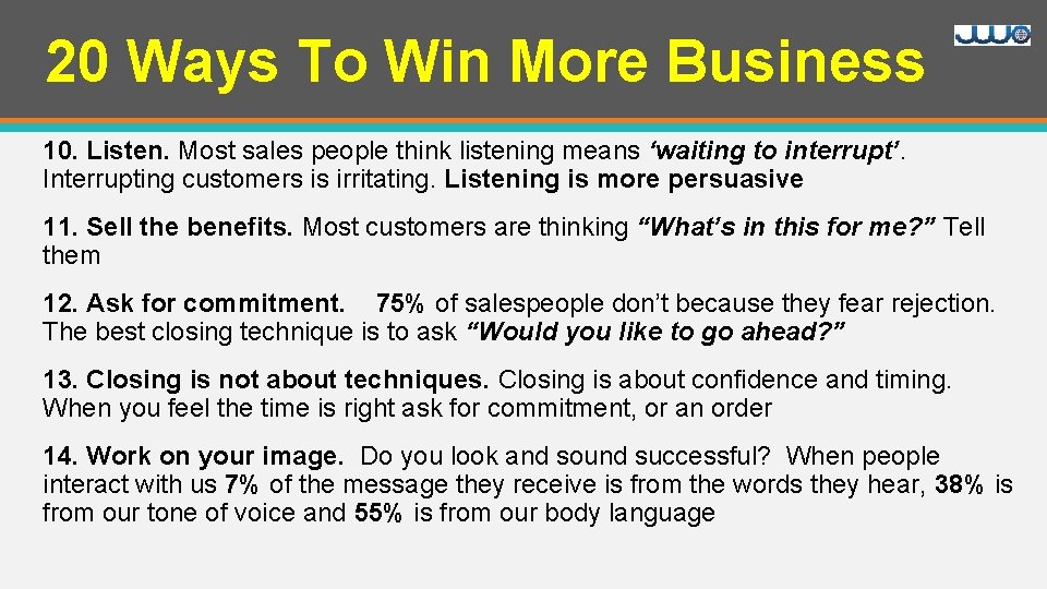 20 Ways To Win More Business Presented by