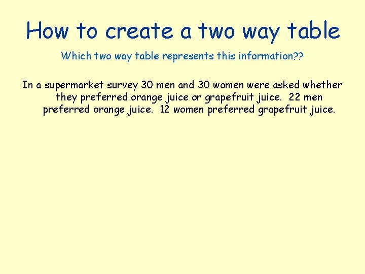 L O To use two way tables ALL