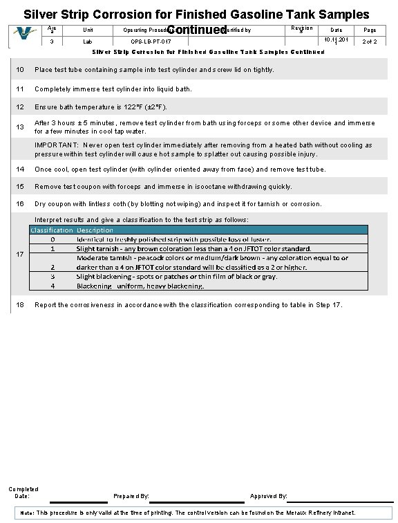 Silver Strip Corrosion for Finished Gasoline Tank Samples