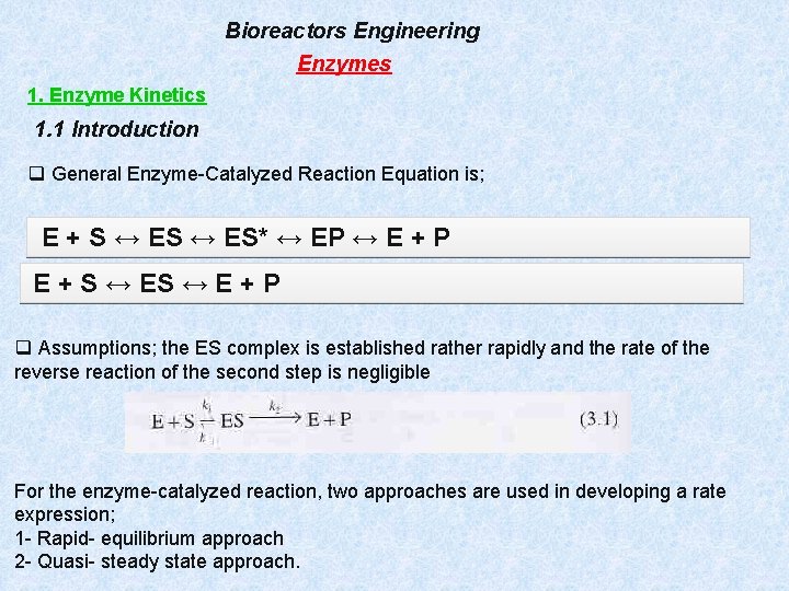 Bioreactors Engineering Enzymes 1 Enzyme Kinetics 1 1